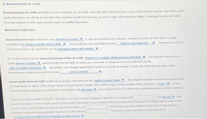 Solved 8. Revolving lines of credit Revolving lines of | Chegg.com