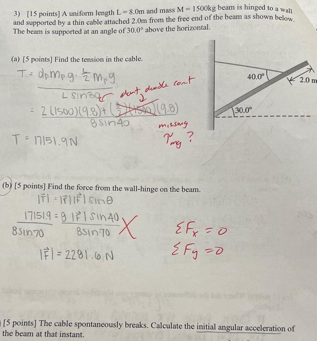 Solved 3) [15 points] A uniform length L=8.0 m and mass | Chegg.com