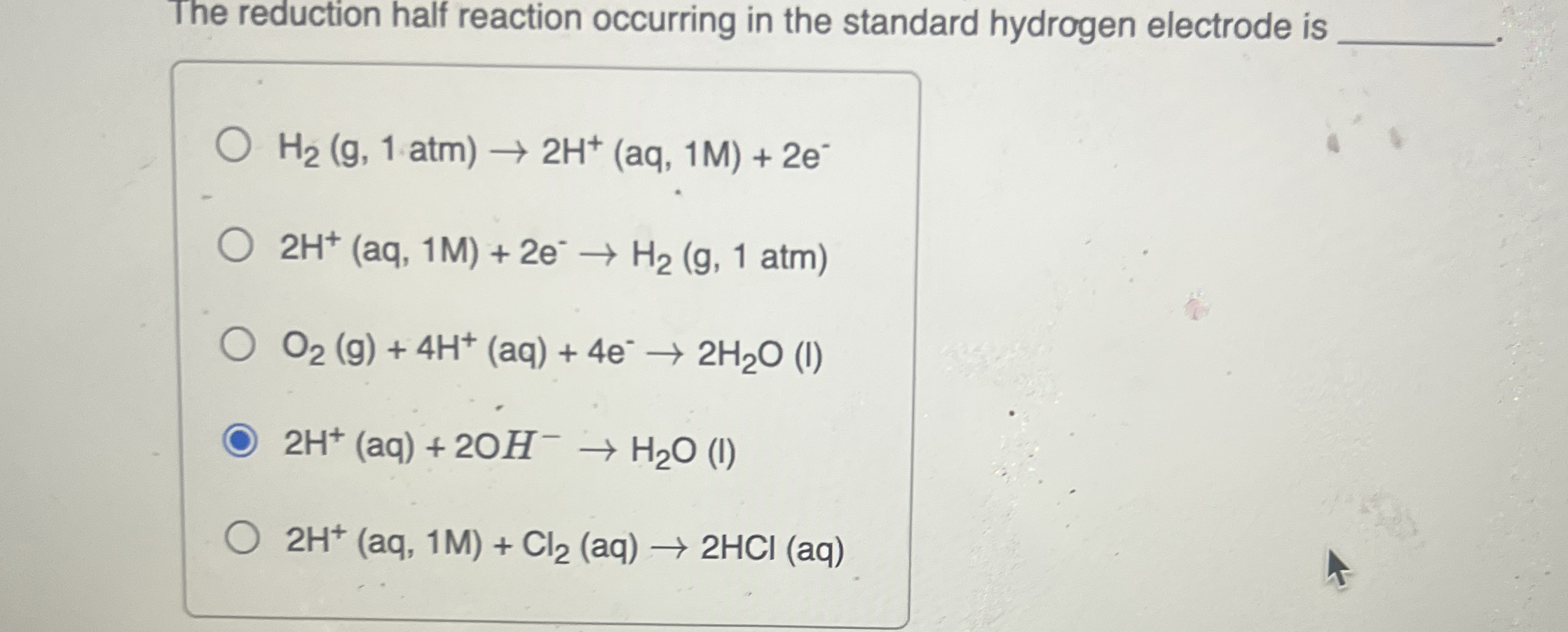 Solved The reduction half reaction occurring in the standard | Chegg.com