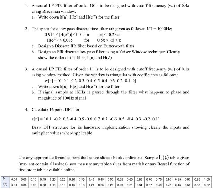 Solved 1. A causal LP FIR filter of order 10 is to be | Chegg.com