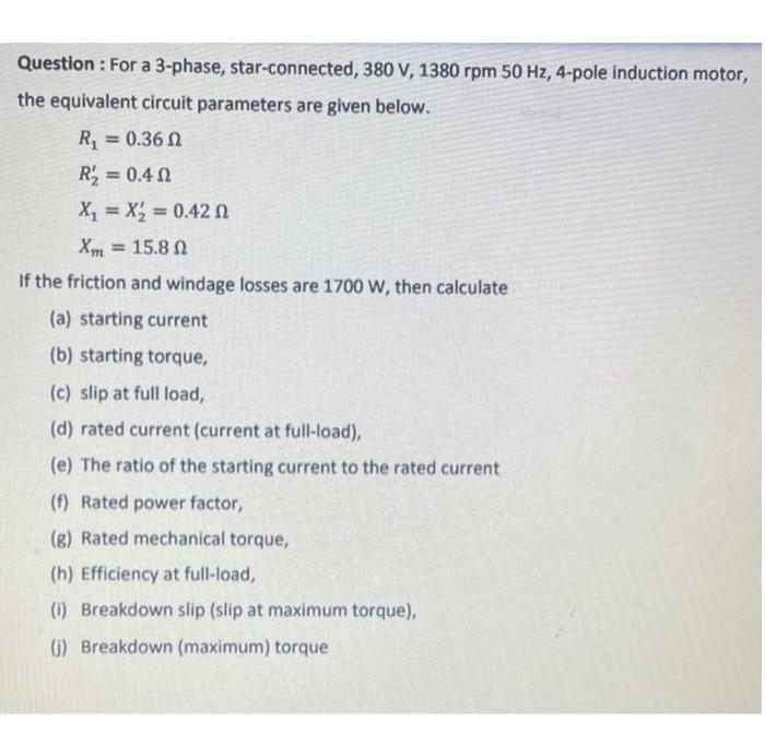 Solved Question : For a 3-phase, star-connected, 380 | Chegg.com