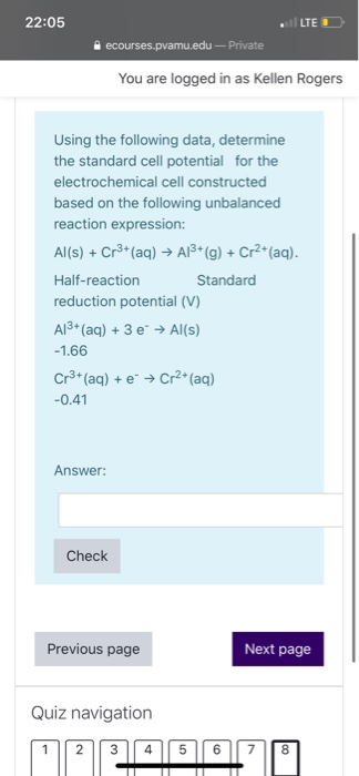 Solved 22:05 .LTED ecourses.pvamu.edu - Private You are | Chegg.com