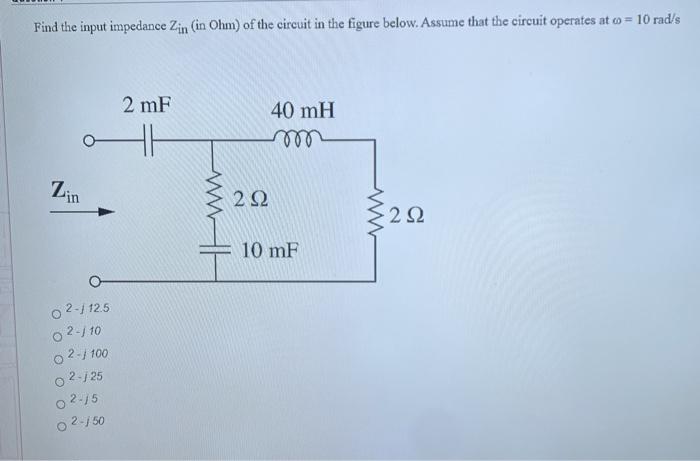Solved Find the input impedance Zin (in Ohm) of the circuit | Chegg.com