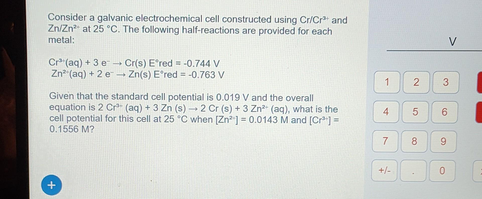 Solved Consider a galvanic electrochemical cell constructed | Chegg.com