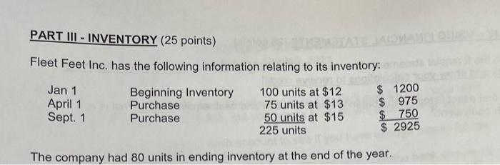 Solved The company had 80 units in ending inventory at the | Chegg.com