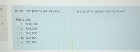 Solved In 2018, ﻿the poverty line was about ﻿in annual | Chegg.com