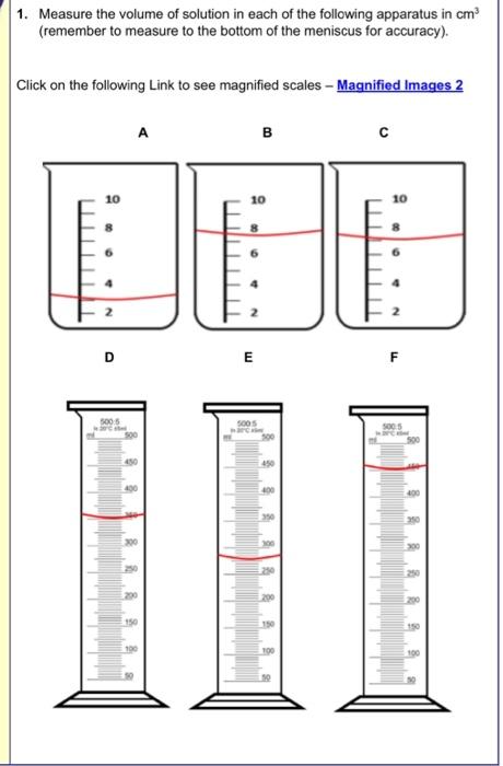 Solved 1. Measure the volume of solution in each of the | Chegg.com
