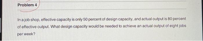 Solved In a job shop, effective capacity is only 50 percent | Chegg.com