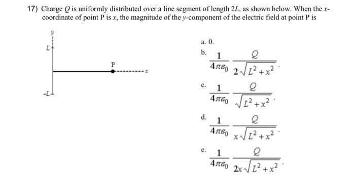 Solved 17) Charge Q is uniformly distributed over a line | Chegg.com