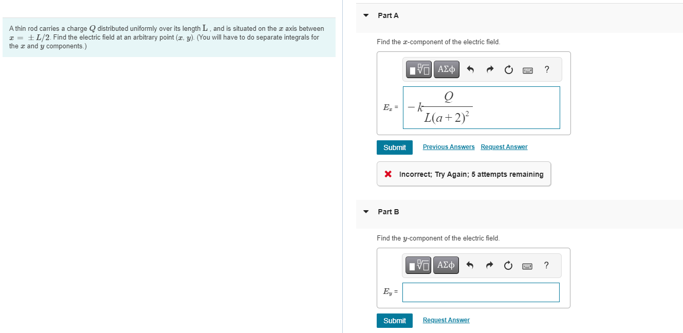 Solved A thin rod carries a charge Q ﻿distributed uniformly | Chegg.com
