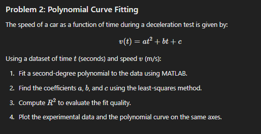 Solved Problem 2: Polynomial Curve FittingThe speed of ﻿a | Chegg.com