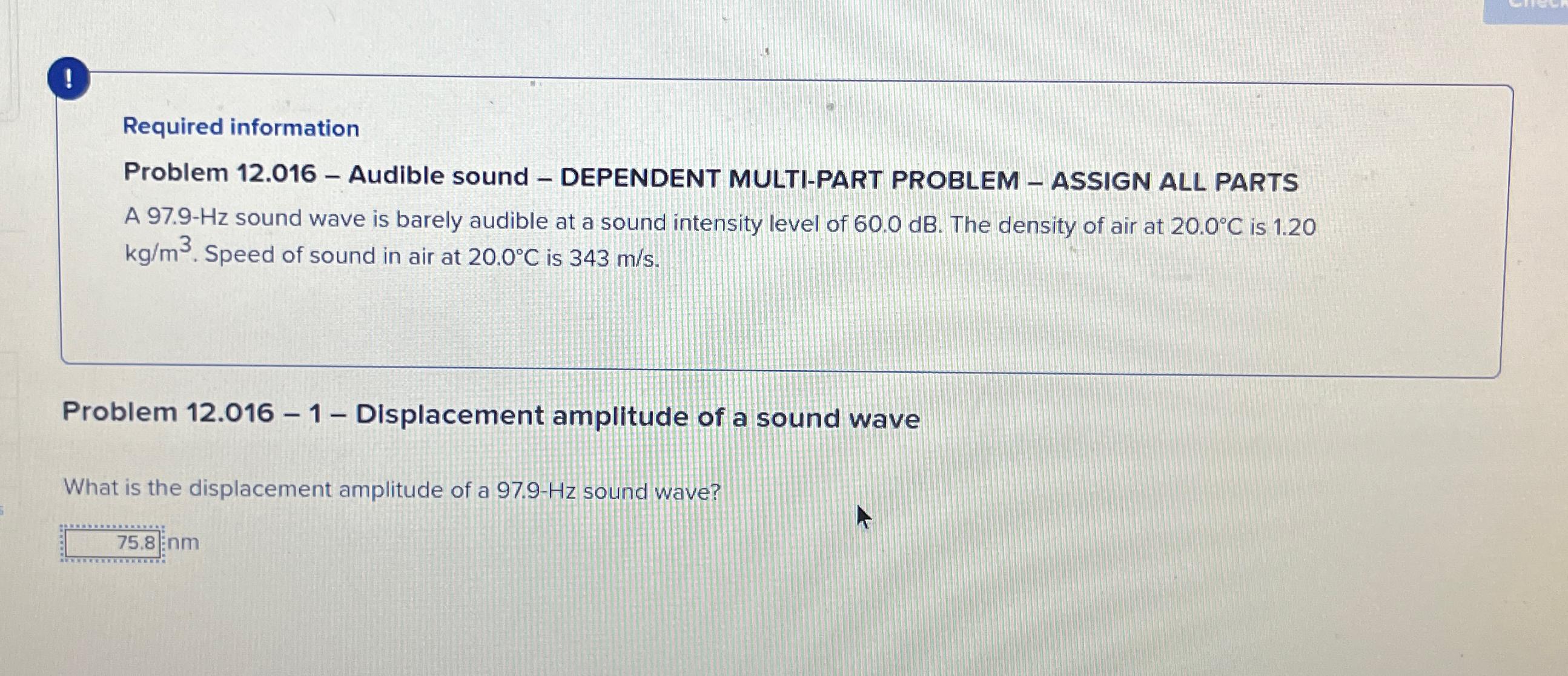 Solved !Required informationProblem 12.016 - ﻿Audible sound | Chegg.com