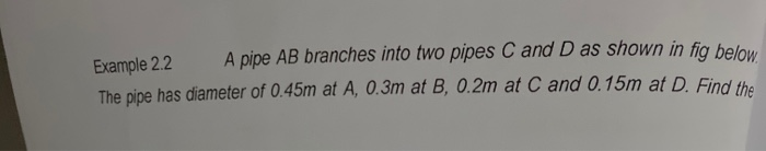 Solved Example 2.2 A pipe AB branches into two pipes C and D | Chegg.com