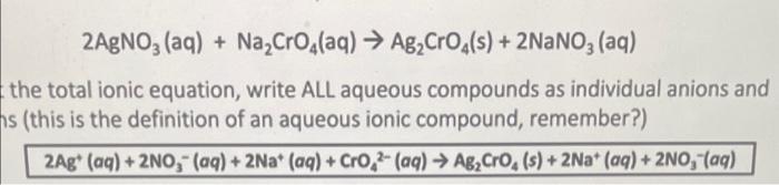 Solved 2AgNO3(aq)+Na2CrO4(aq)→Ag2CrO4( s)+2NaNO3(aq) the | Chegg.com