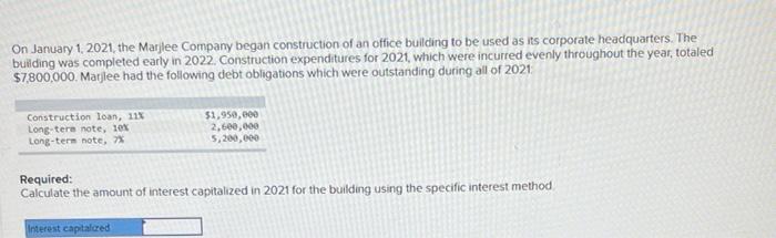 Solved On January 1, 2021, the Marjlee Company began | Chegg.com