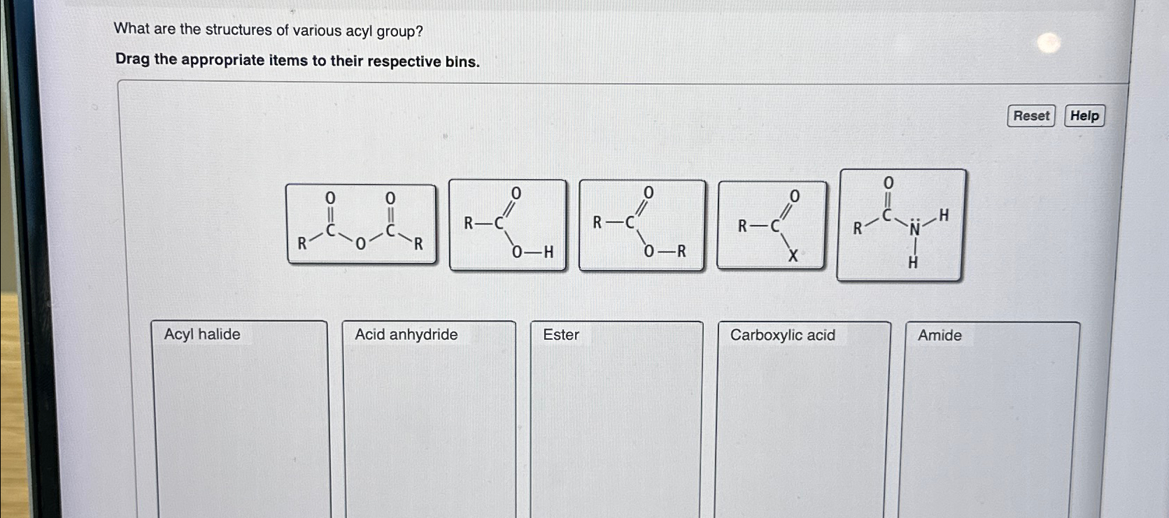 Solved What are the structures of various acyl group?Drag | Chegg.com