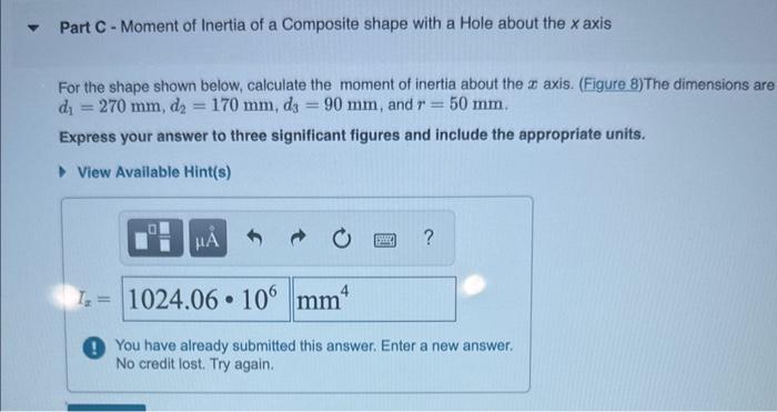 Solved Part C - Moment of Inertia of a Composite shape with | Chegg.com