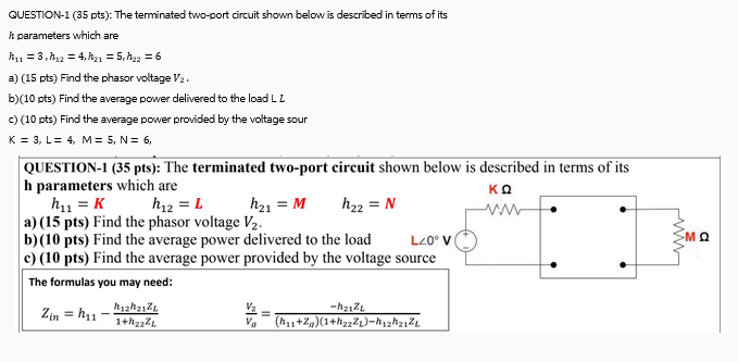 Solved QUESTION-1 (35 ﻿pts): The terminated two-port circuit | Chegg.com