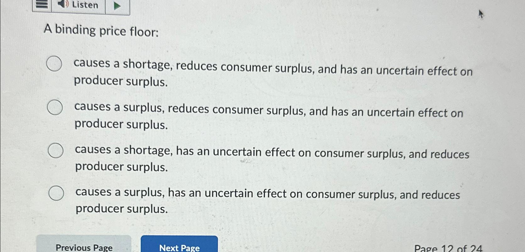 Solved ListenA binding price floor:causes a shortage, | Chegg.com