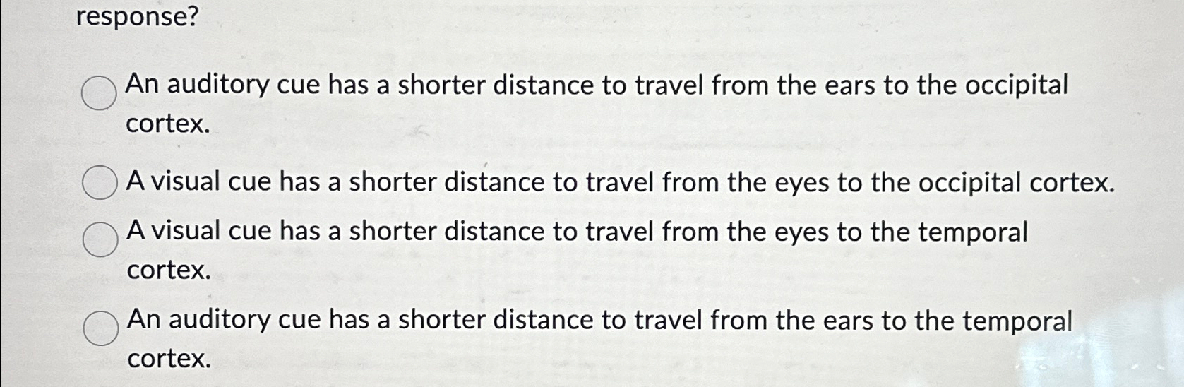Solved response?An auditory cue has a shorter distance to | Chegg.com