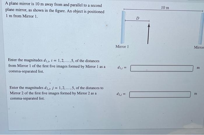 Solved 10 m A plane mirror is 10 m away from and parallel to | Chegg.com