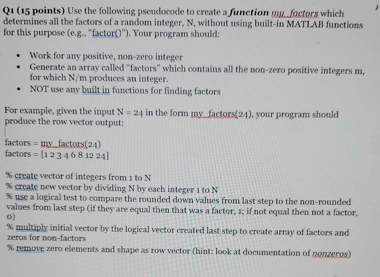 Solved Q1 (15 points) Use the following pseudocode to create | Chegg.com