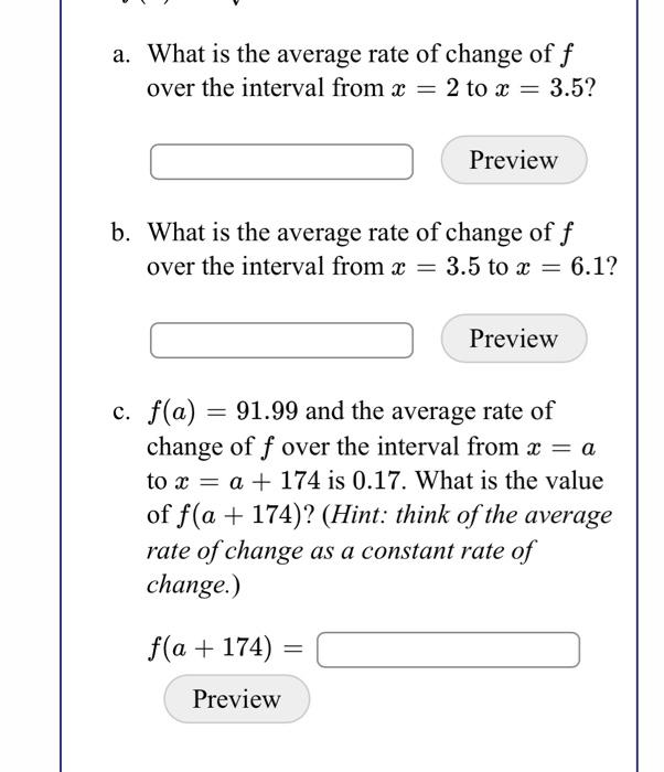 a. What is the average rate of change of f over the | Chegg.com