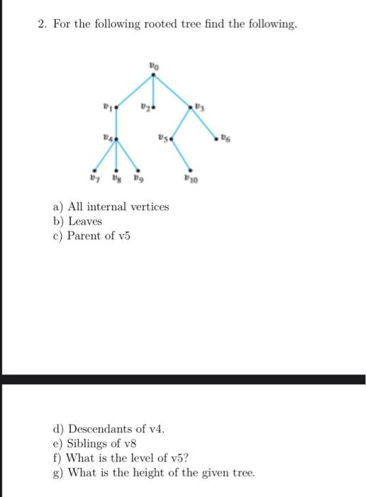 Solved 2. For the following rooted tree find the following. | Chegg.com