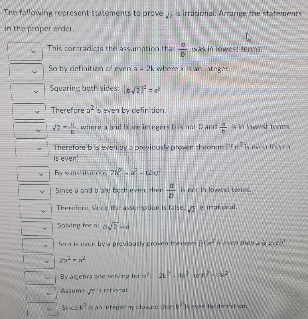 Solved The following represent statements to prove 22 ﻿is | Chegg.com