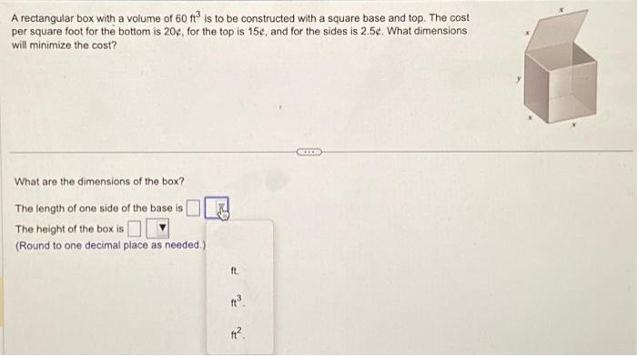 Solved A rectangular box with a volume of 60ft3 is to be | Chegg.com