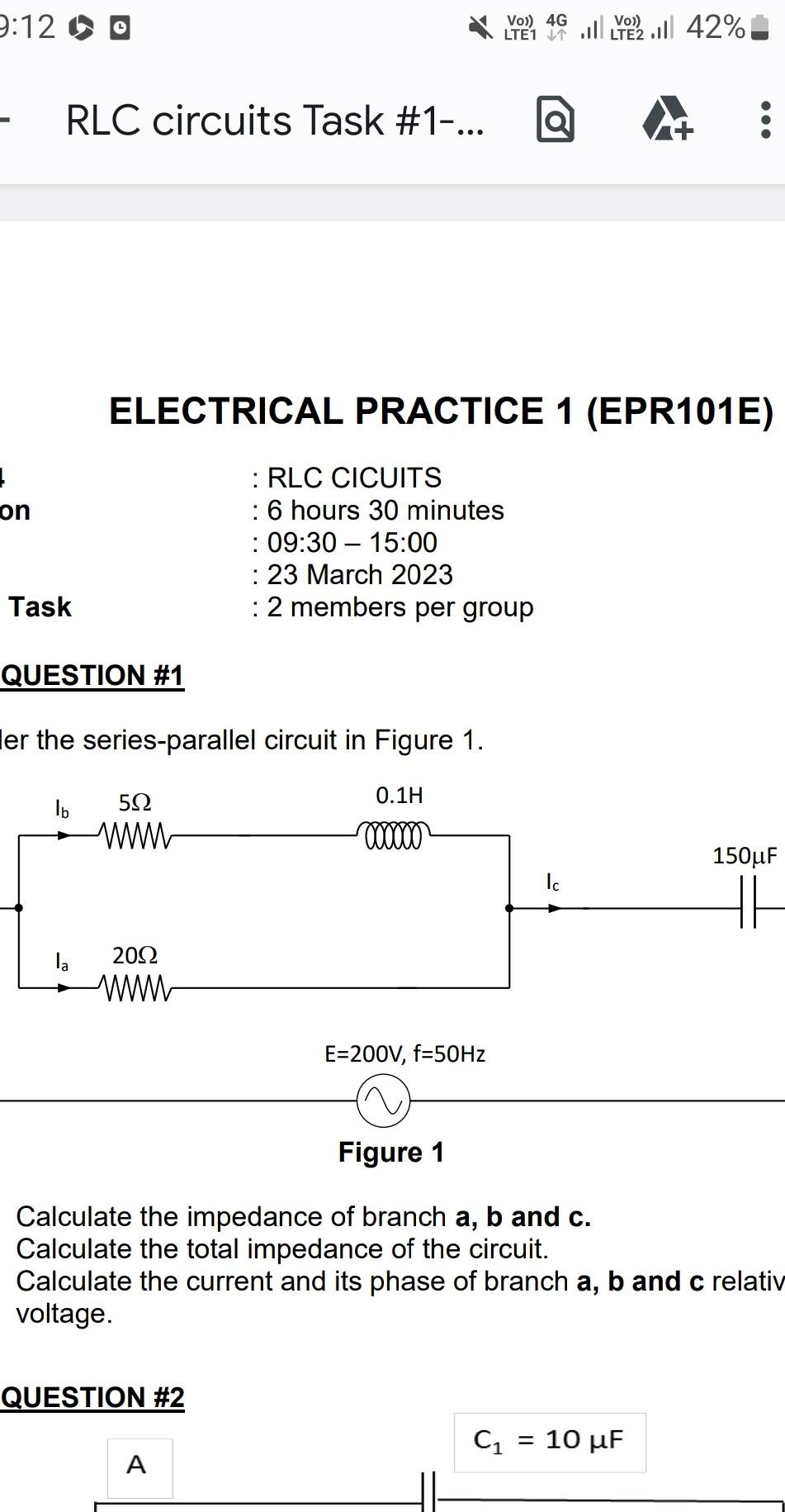 ELECTRICAL PRACTICE 1 (EPR101E) : RLC CICUITS : 6 | Chegg.com
