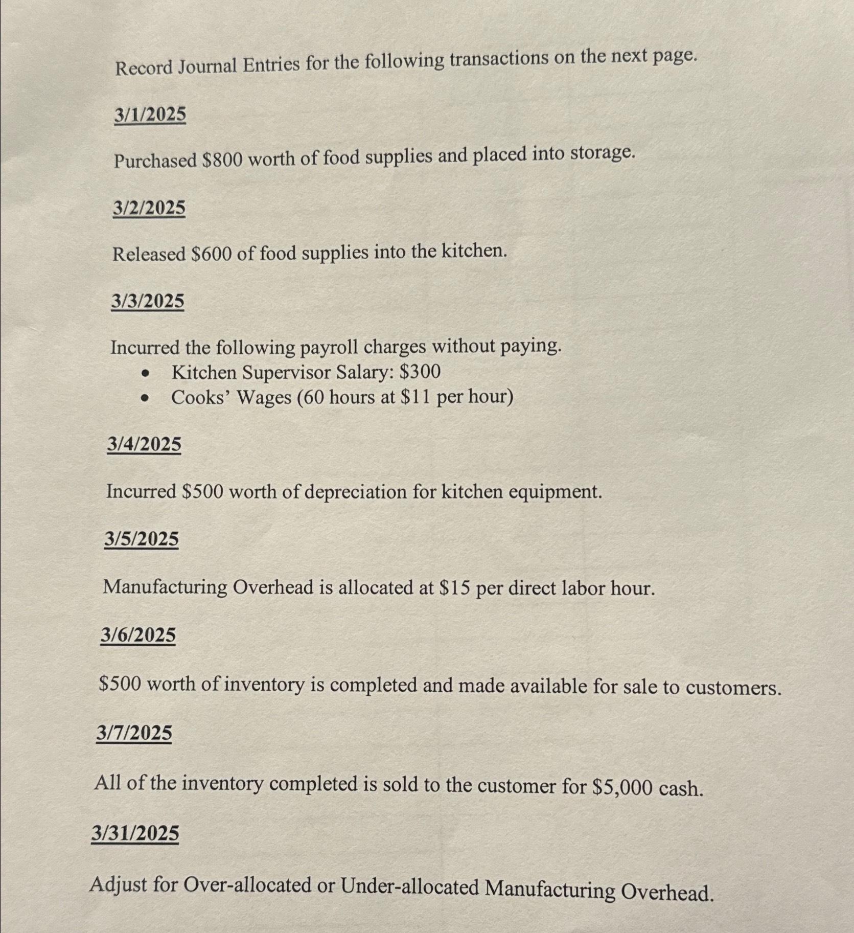 Solved Record Journal Entries for the following transactions | Chegg.com