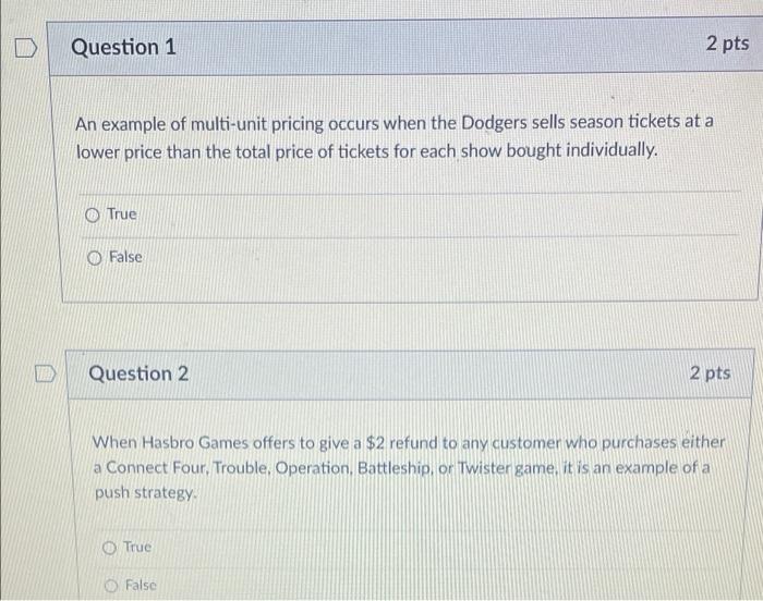 Solved Question 1 2 pts An example of multi-unit pricing | Chegg.com
