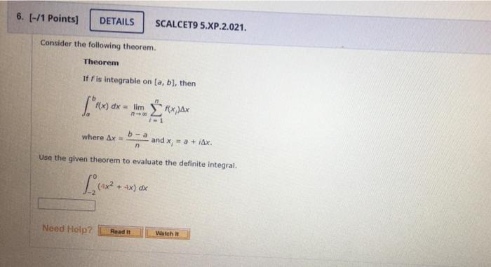Solved 6. [-/1 Points) DETAILS SCALCET9 5.XP.2.021. Consider | Chegg.com