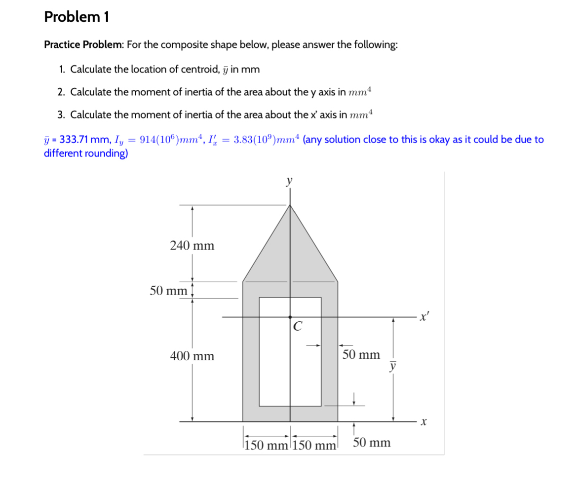 Solved Problem 1Practice Problem: For the composite shape | Chegg.com