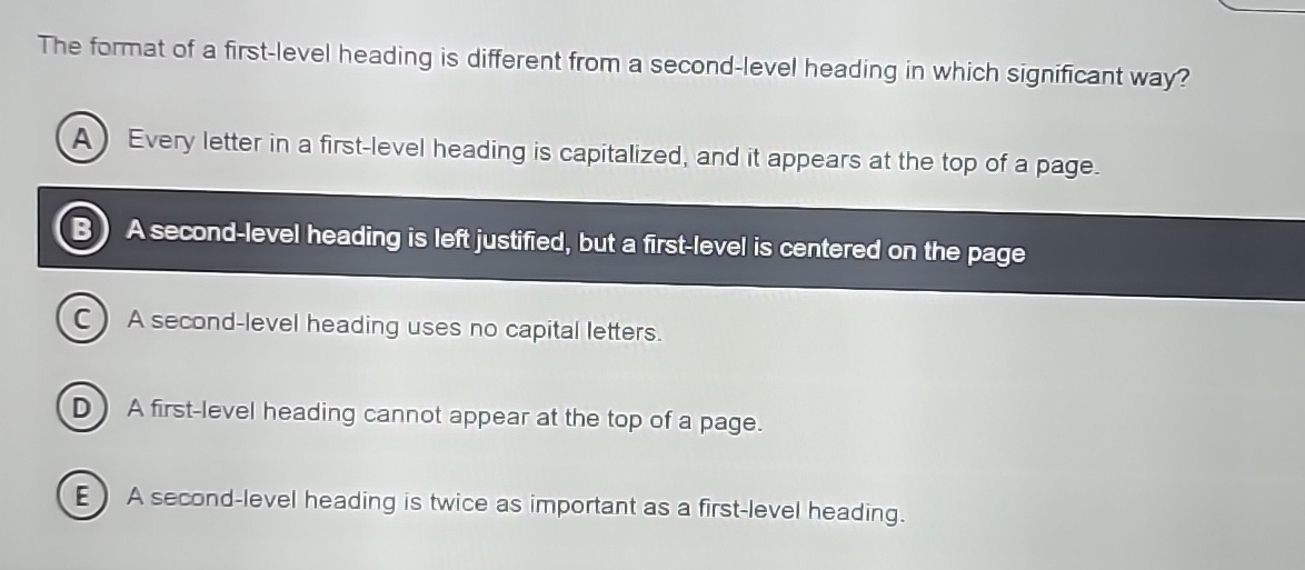 Solved The format of a first-level heading is different from | Chegg.com