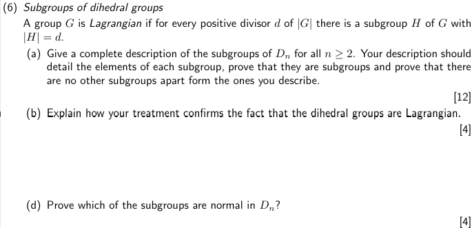 Solved 6 ﻿subgroups Of Dihedral Groupsa Group G ﻿is