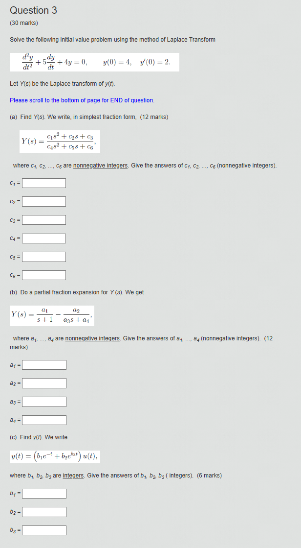 Solved by an EXPERT Question 3(30 ﻿marks)Solve the following initial | Chegg.com
