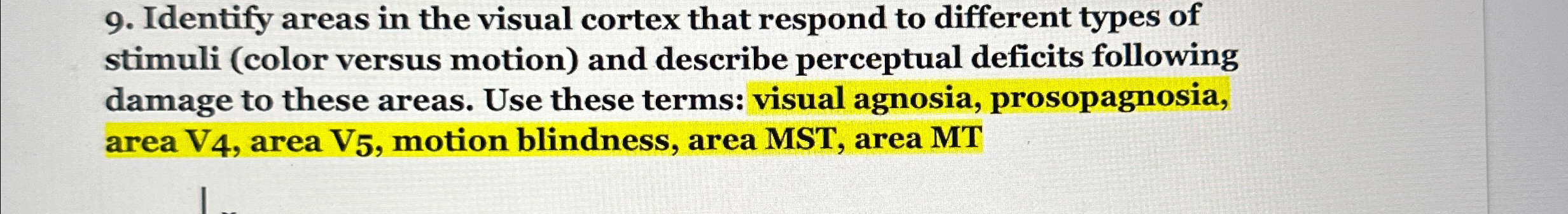 Solved Identify areas in the visual cortex that respond to | Chegg.com