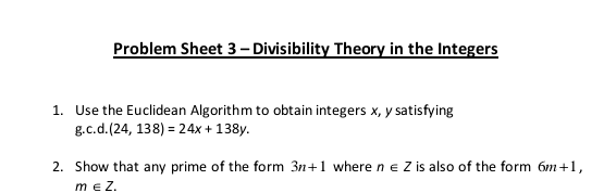 Solved Problem Sheet 3 - Divisibility Theory in the Integers | Chegg.com