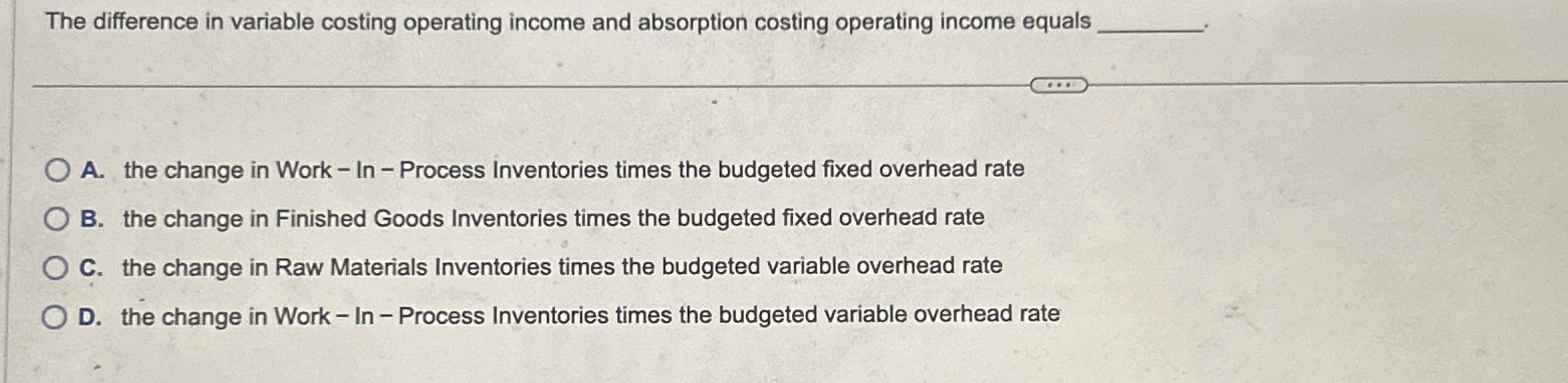 Solved The difference in variable costing operating income | Chegg.com