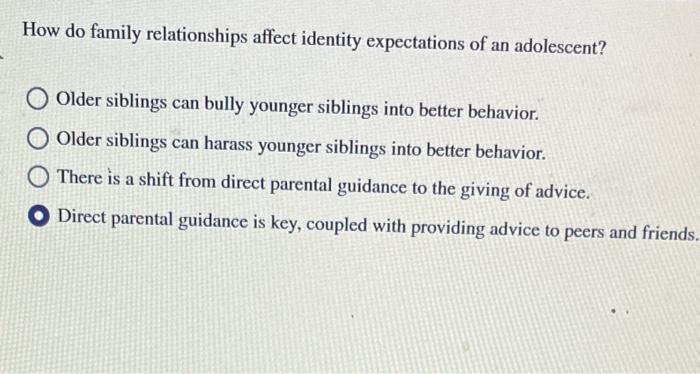 Solved How do family relationships affect identity | Chegg.com