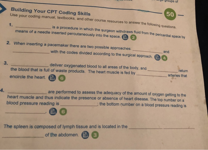 Solved y youps of Building Your CPT Coding Skills Use your | Chegg.com