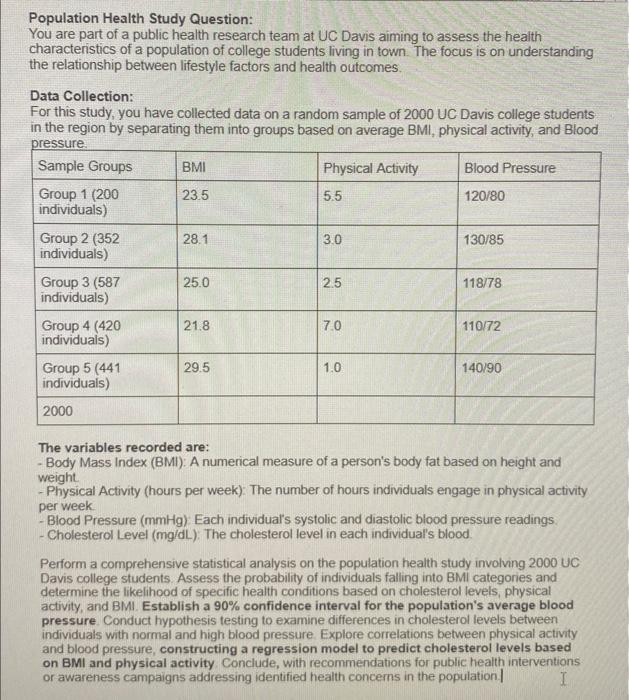 Solved Population Health Study Question: You are part of a | Chegg.com