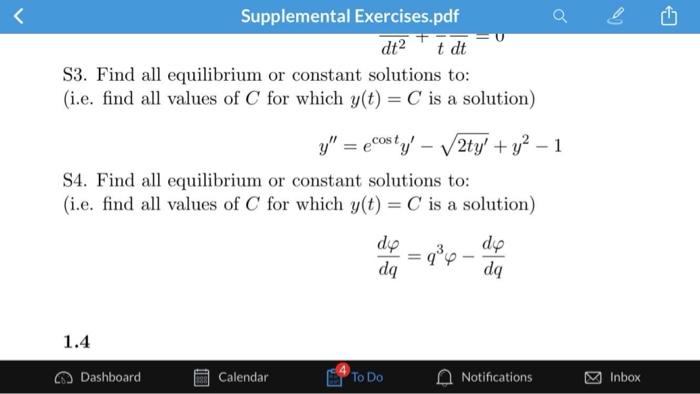 Solved Supplemental Exercises.pdf dt2+tˉdt S3. Find all | Chegg.com
