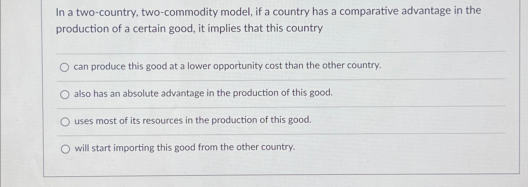 Solved In a two-country, two-commodity model, if a country | Chegg.com