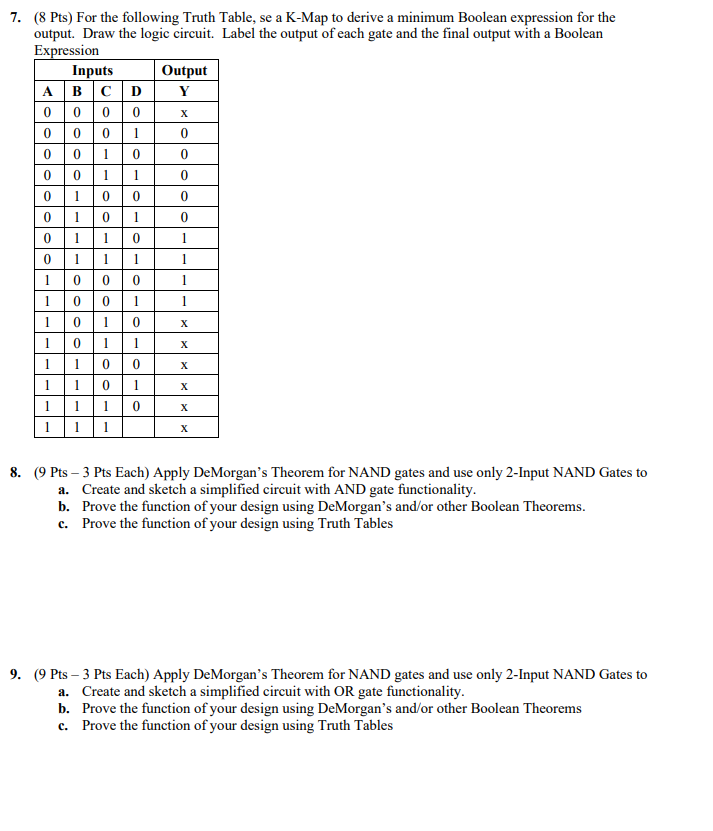 Solved 7. (8 ﻿Pts) ﻿For the following Truth Table, se a | Chegg.com