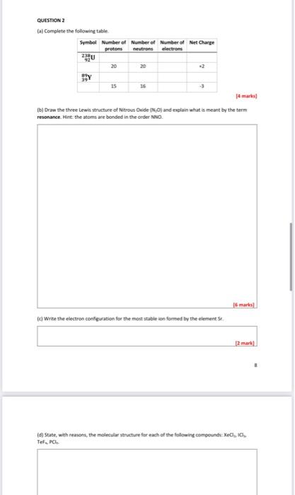 Solved questicN 2 (a) Complete the following uble. [4 mark | Chegg.com