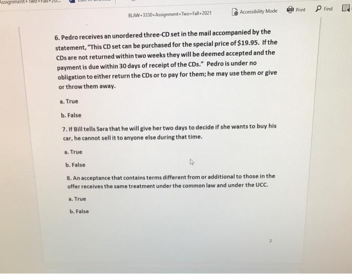 Solved BLAW+3330+Assignment Two-Fall2021 Accessibility Mode | Chegg.com