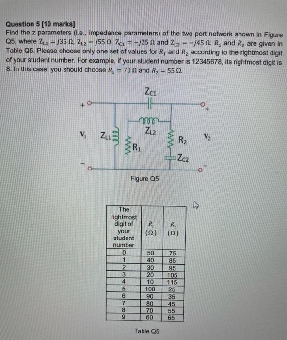Solved Question 5 [10 marks] H Find the z parameters (i.e., | Chegg.com